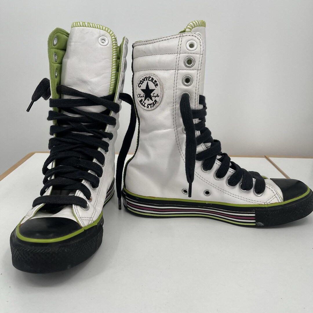Vintage 90s Converse Black & White Leather Hi-tops EUR 35 Size 5 Womens ...