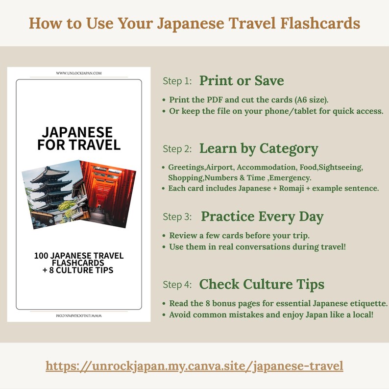 Japanese Travel Flashcards + 10 Culture Tips | Printable PDF | Learn ...