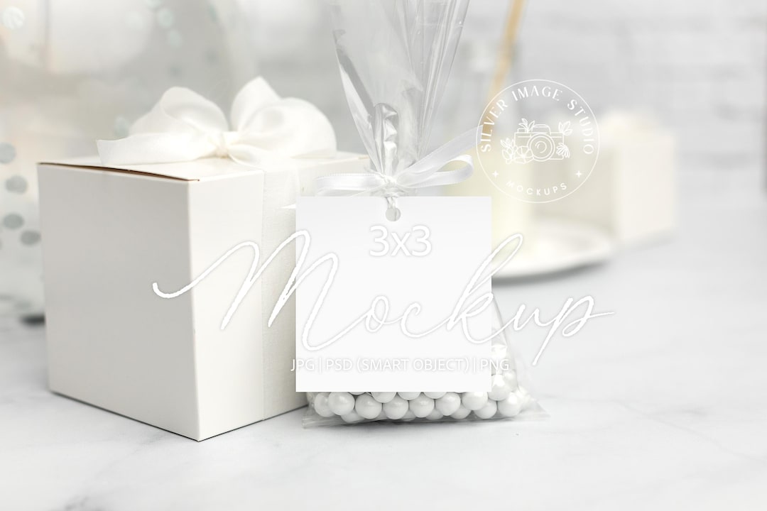 Square Gift Tag Mockup: Party Favor, Present Tag (PSD, PNG, JPG ...