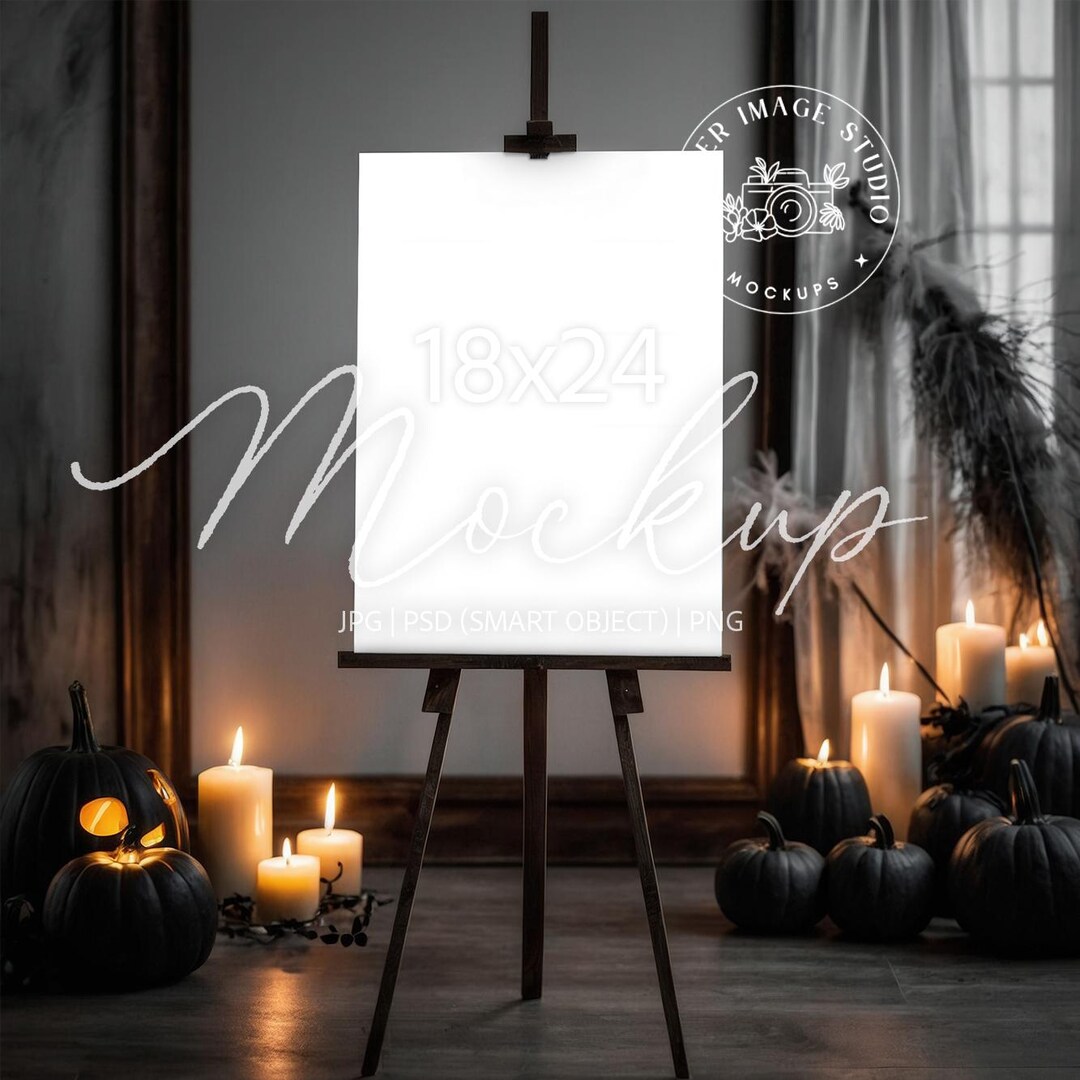 Halloween Easel Poster Mockup | 3:4 Aspect Ratio | Candles and Pumpkins ...