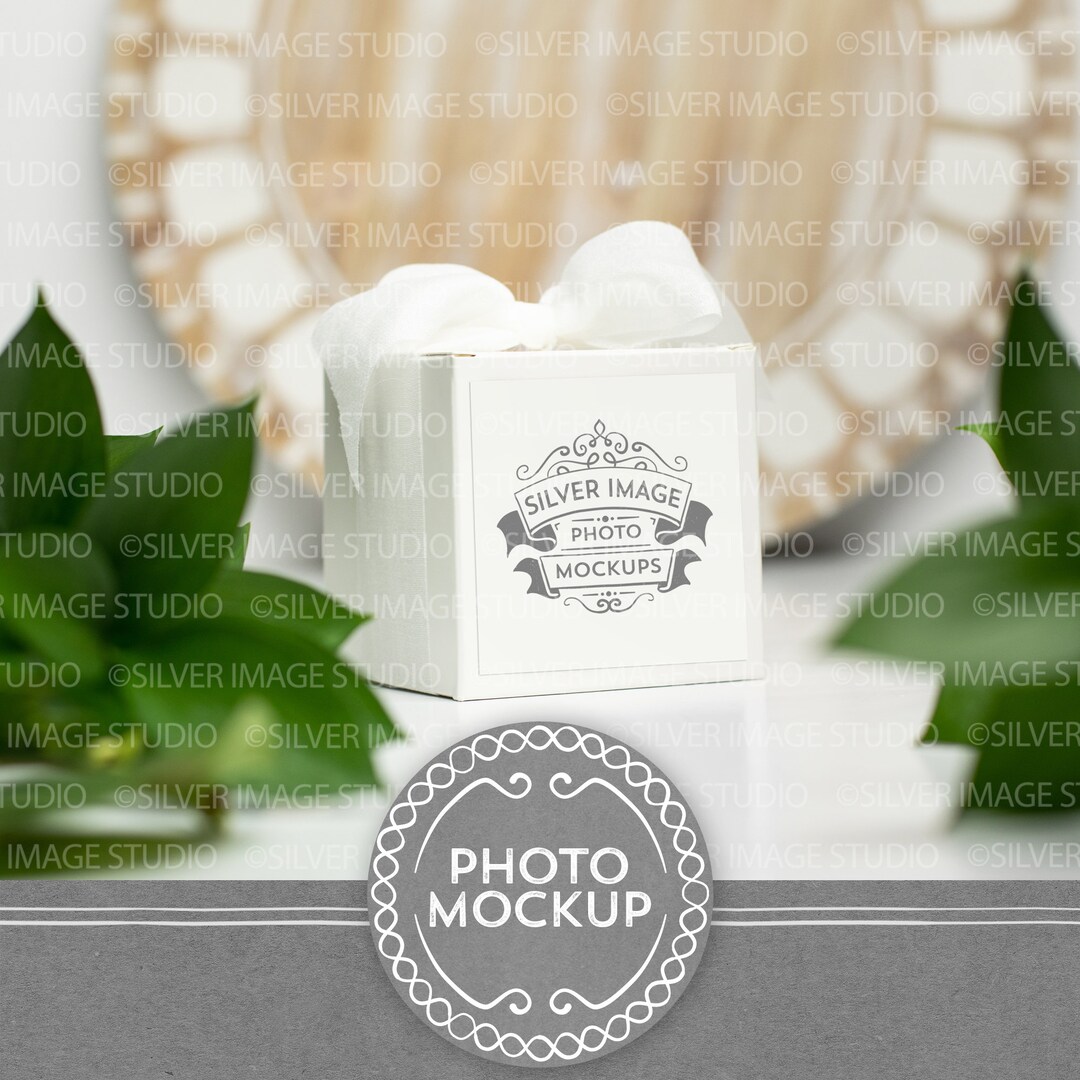 Square Box Gift Tag Mockup With Bow, Paper Mockup, Wedding Gift Mockup ...