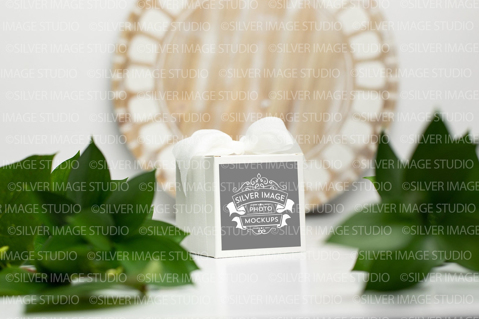 Square Box Gift Tag Mockup With Bow, Paper Mockup, Wedding Gift Mockup ...