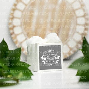 Square Box Gift Tag Mockup With Bow, Paper Mockup, Wedding Gift Mockup ...