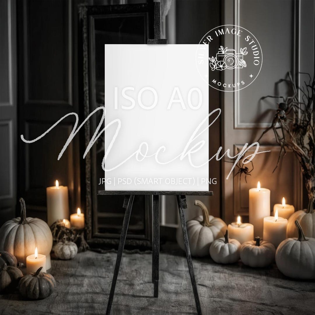 Halloween Easel Poster Mockup | 3:4 Aspect Ratio | Candles and Pumpkins ...