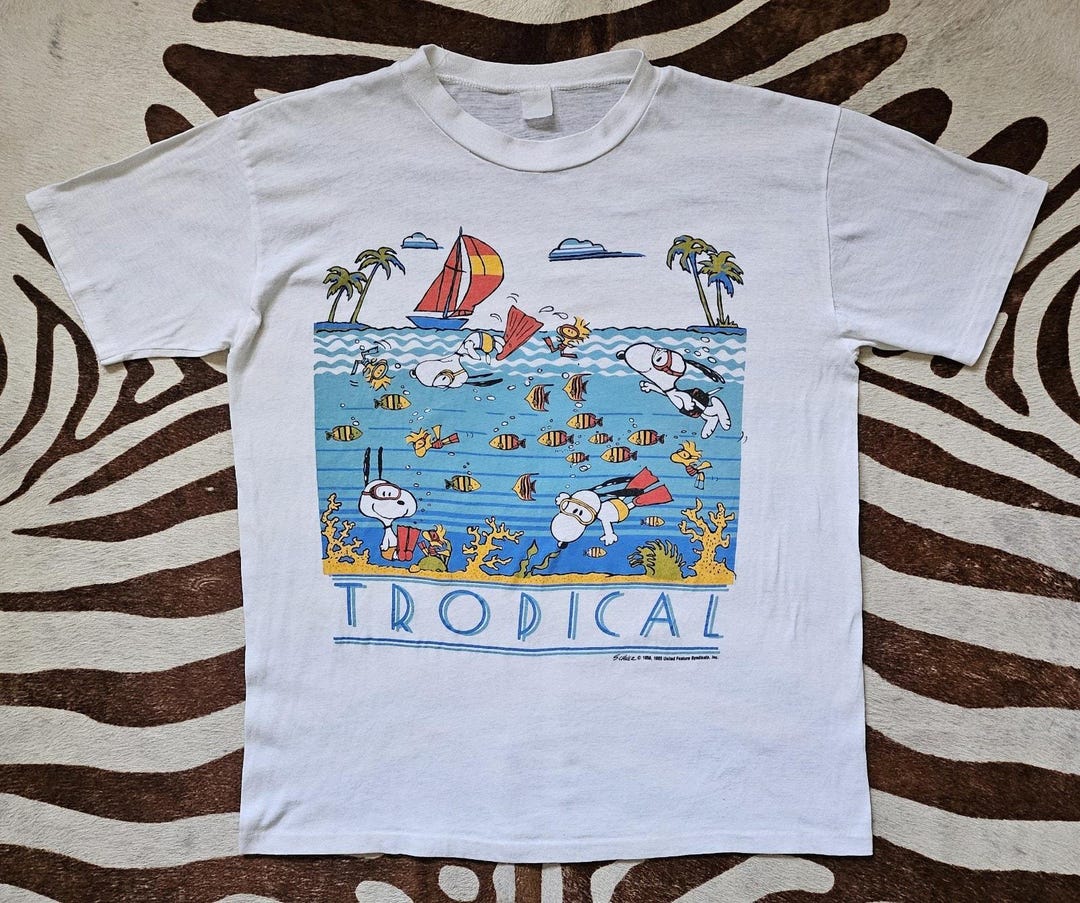 Vintage 1965 Snoopy Schulz USA Shirt Peanuts Tropical Beach Single ...