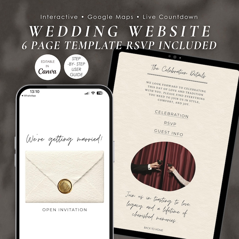 Old Money Wedding Website Template, Canva Invitation With RSVP ...