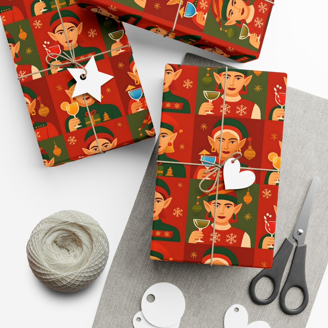 Elf Gift Wrap, Seasonal Wrapping Paper, Christmas Gift Wrap, Holiday ...