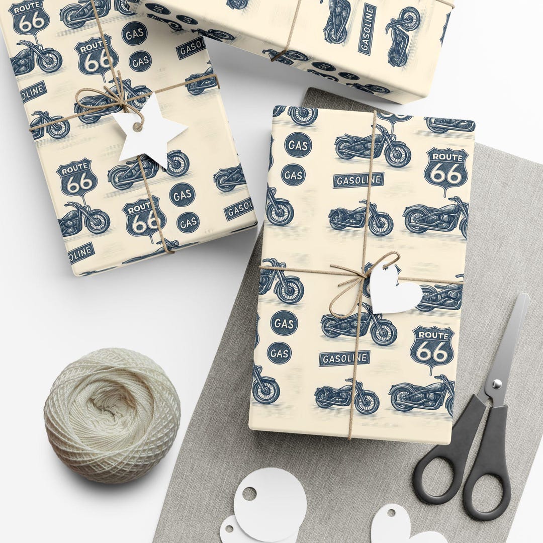 Vintage Route 66 Gift Wrap: Retro Motorbike Design, Eco-friendly - Etsy