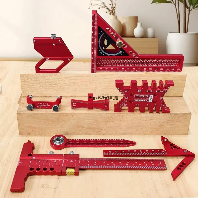 9pcs Woodworking Measuring Square Tool Set Aluminum Scribing Ruler ...