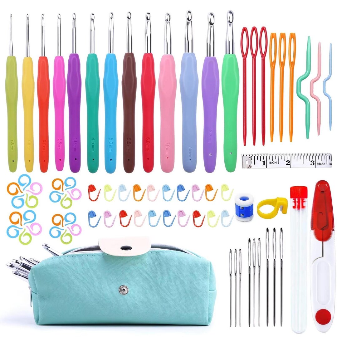 77 Pcs Crochet Hook Set – Aluminum Ergonomic Knitting Needles ...