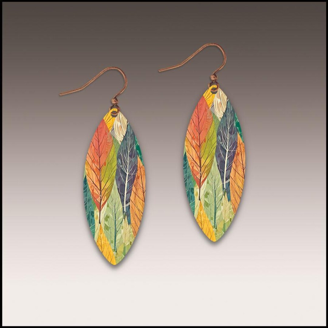 Forest Block Leaf Point Handmade Earrings - Lightweight, Hypoallergenic ...