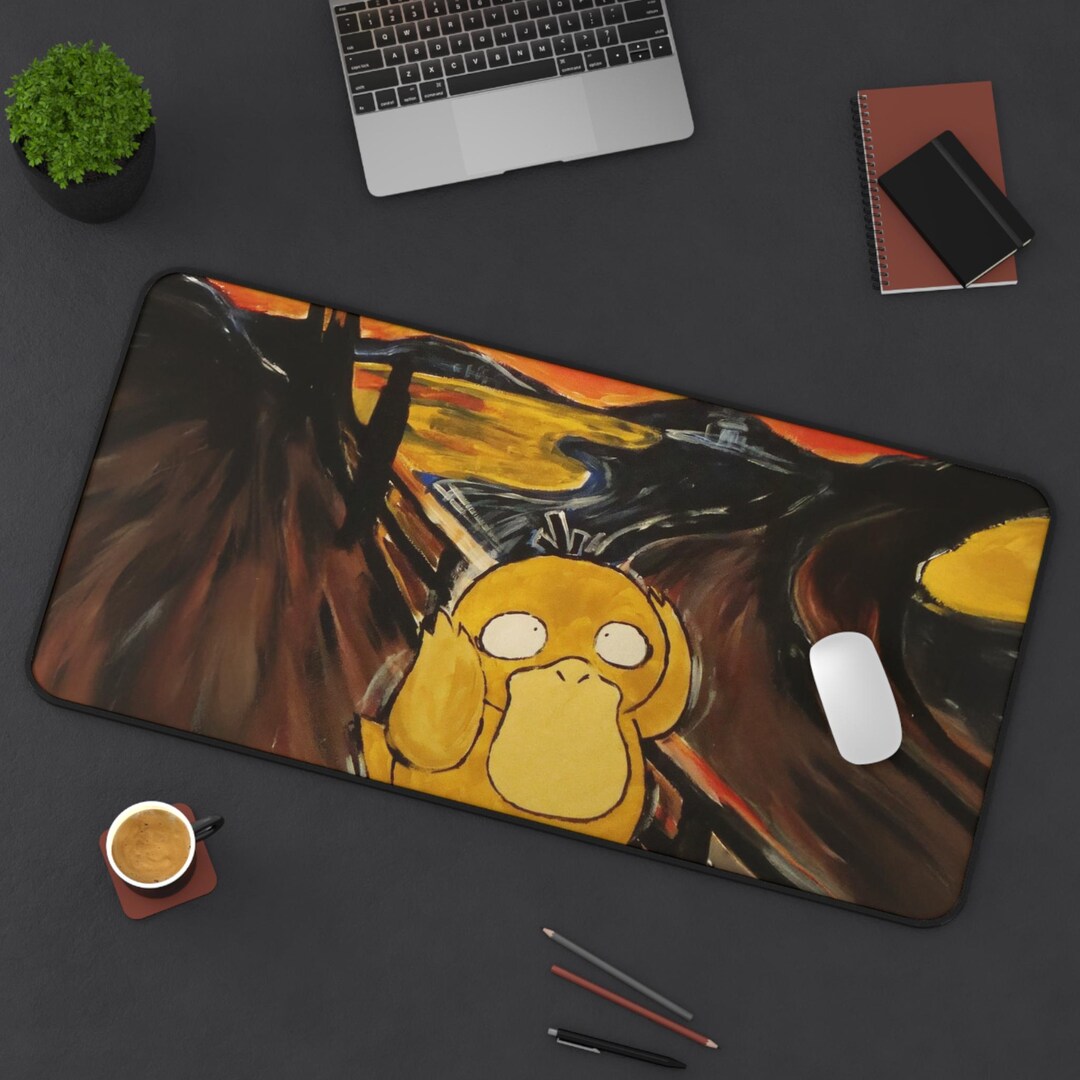 Oil Painting Psyduck Inspired Desk Mat, Gaming Desk Pad, Anime Office ...