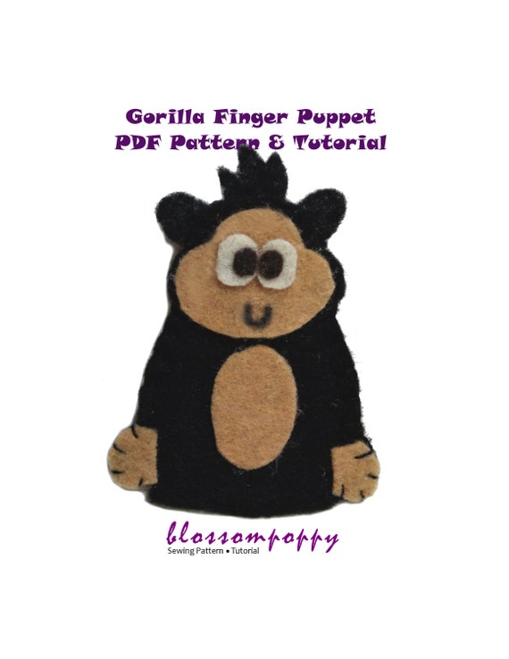 Gorilla Felt Finger Puppet PDF Pattern Tutorial/ Zoo Animal | Etsy