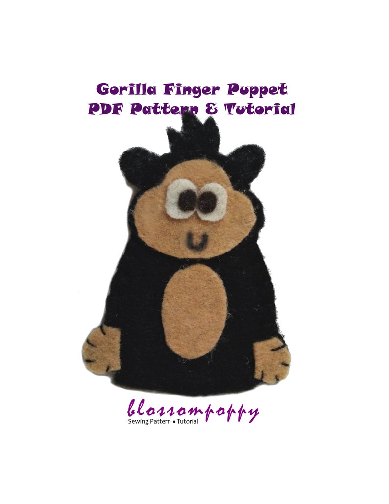 Gorilla Felt Finger Puppet PDF Pattern Tutorial/ Zoo Animal - Etsy