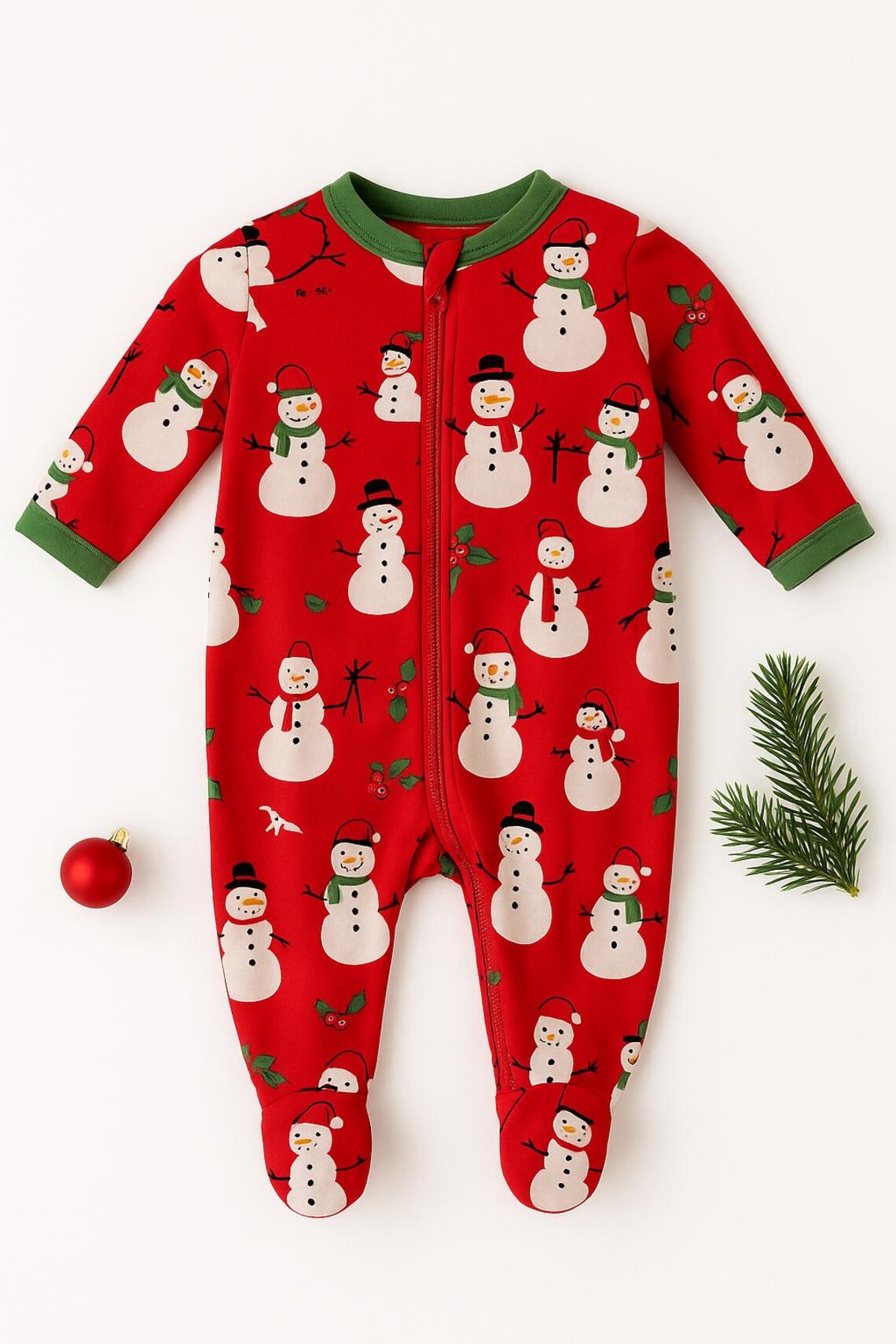 Baby Christmas Snowman Sleeper – Red Footed Holiday Pajamas (6/9M) - Etsy