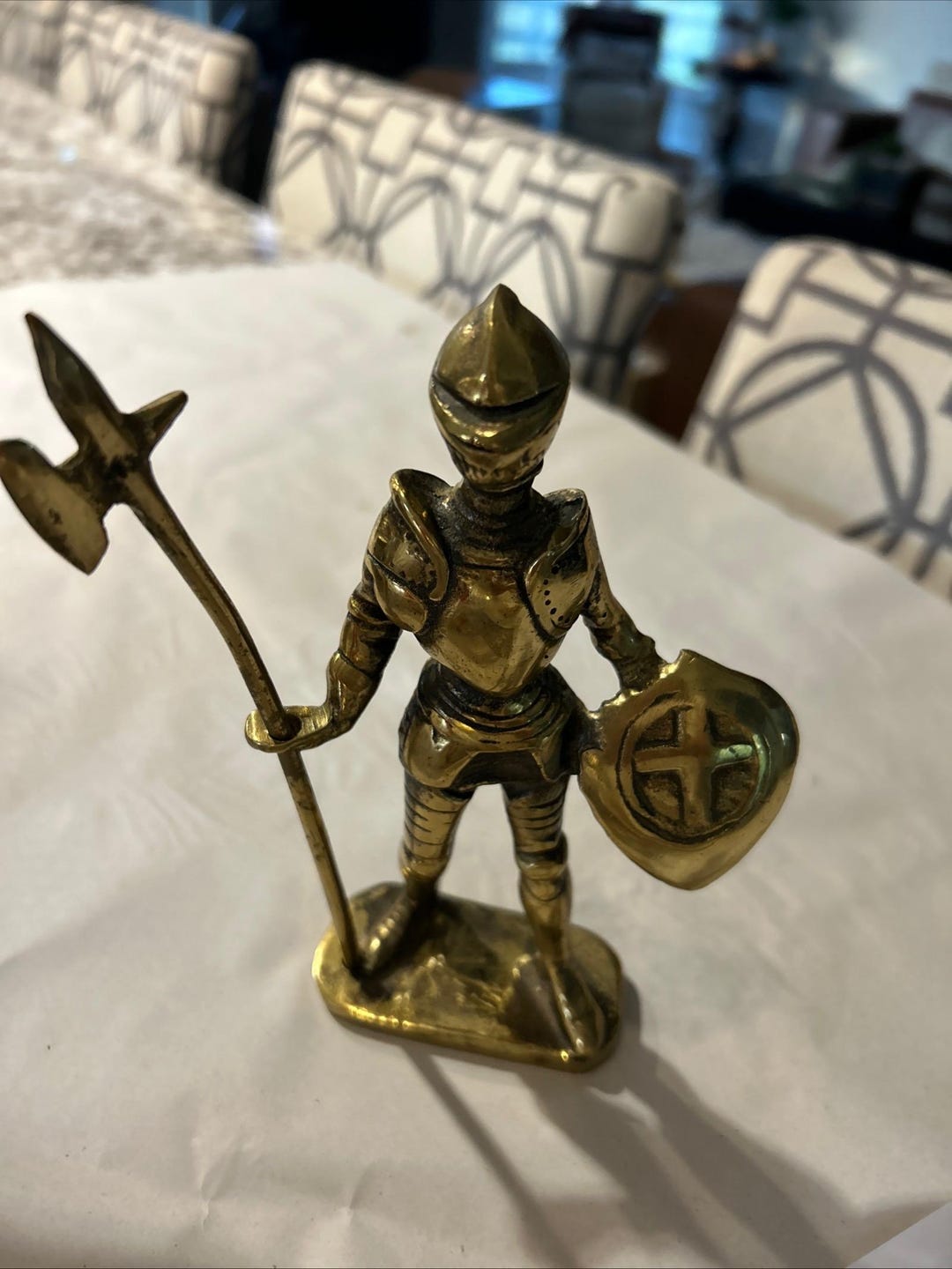 Vintage Solid Brass Knight Figurine With Halberd & Shield – Medieval ...