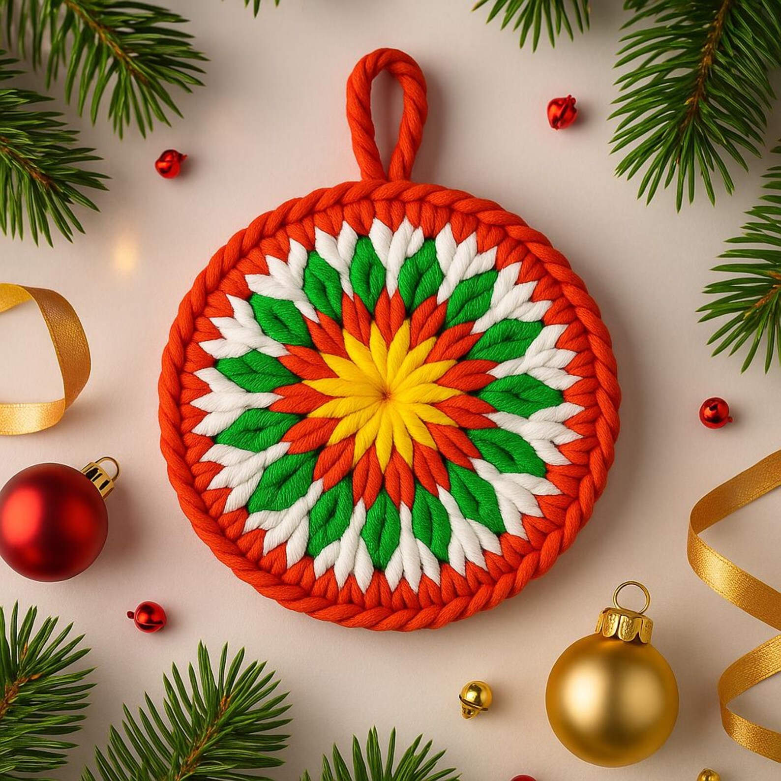 Round Christmas Motif Ornament Crochet PDF Pattern : No Abbreviations ...