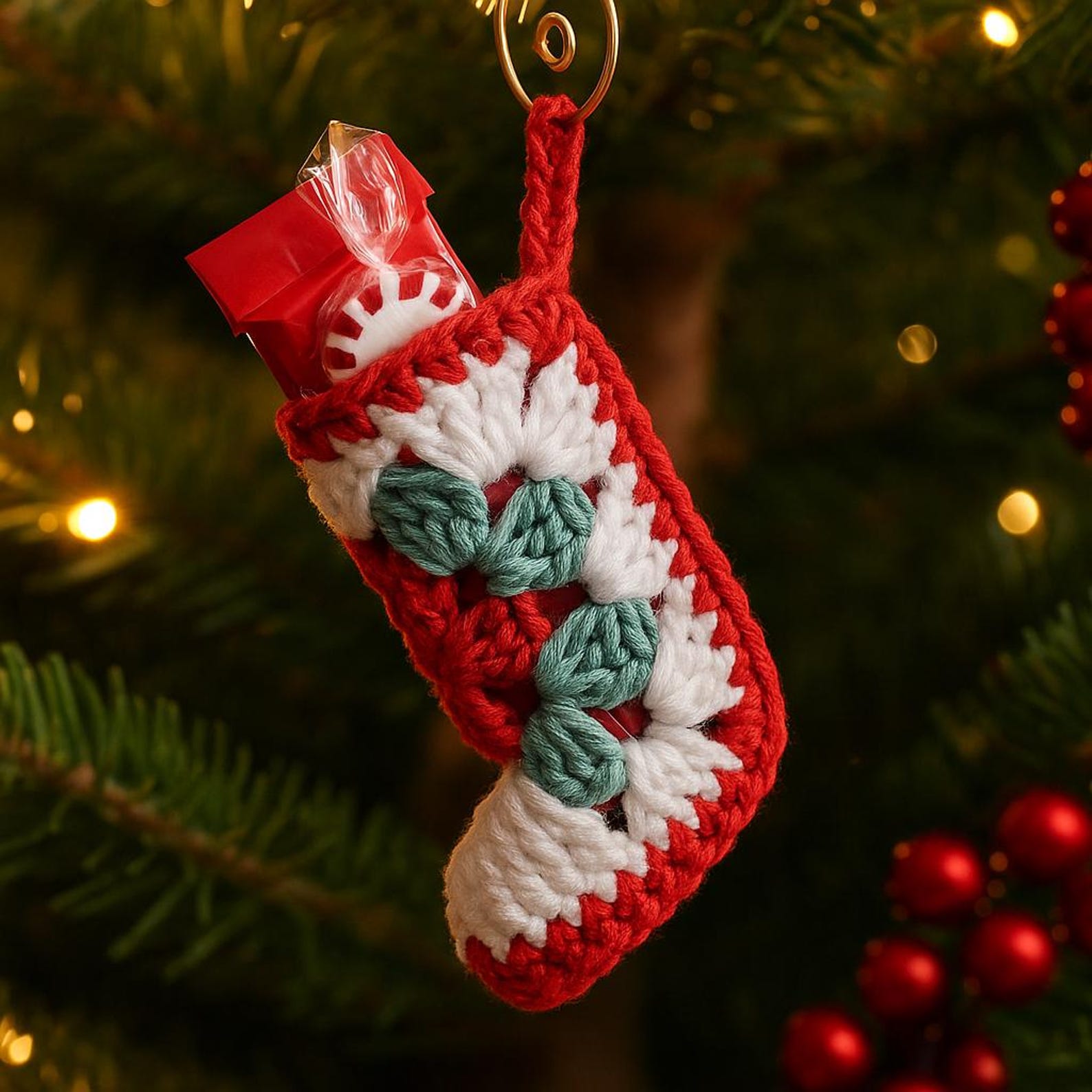 Crochet Mini Granny Square Christmas Stocking Ornament PDF Pattern ...