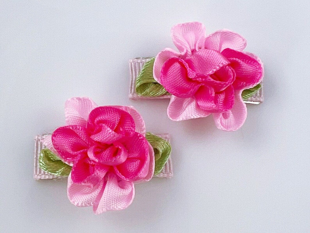 Pink Cabbage Rose Baby Hair Clips, Infant Hair Clips, Cute Newborn Hair ...