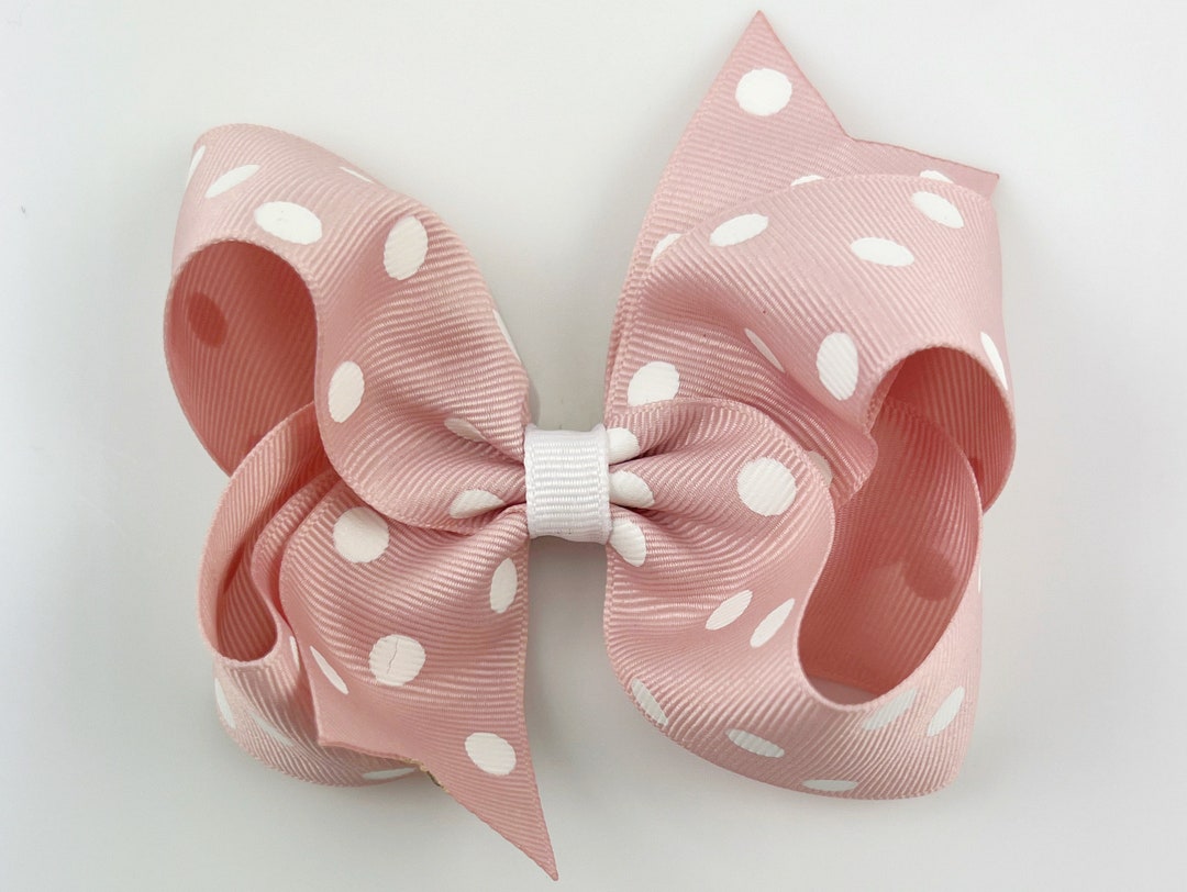 Soft Mauve Pink Polka Dot 4 Inch Hair Bow, Medium Girls Hair Bows ...