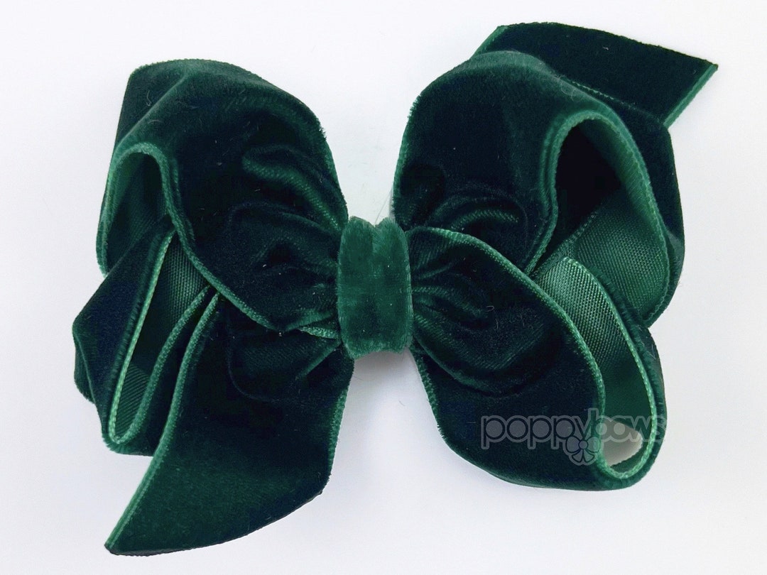 Green Velvet Hair Bow / 3 Inch Velvet Hair Bows for Girls / Baby Girl ...