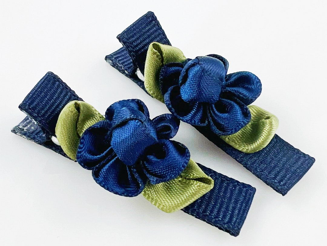 Flower Hair Clips for Baby / Navy Blue Flower Hair Clips for Girls ...