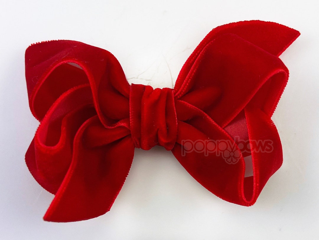 Bright Red Velvet Hair Bow / 3 Inch Velvet Hair Bows for Girls / Baby ...