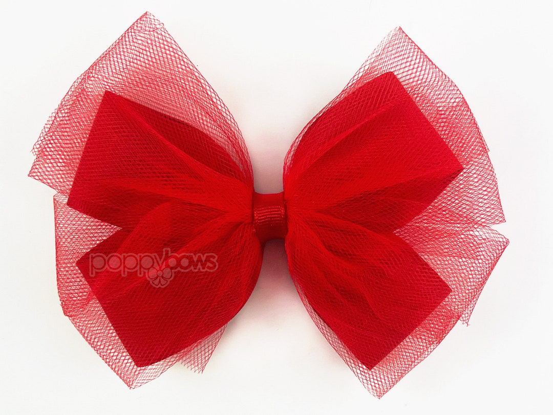 Tulle Hair Bow in Red / Valentines Hair Bows / Large 5 Inch Bows for ...