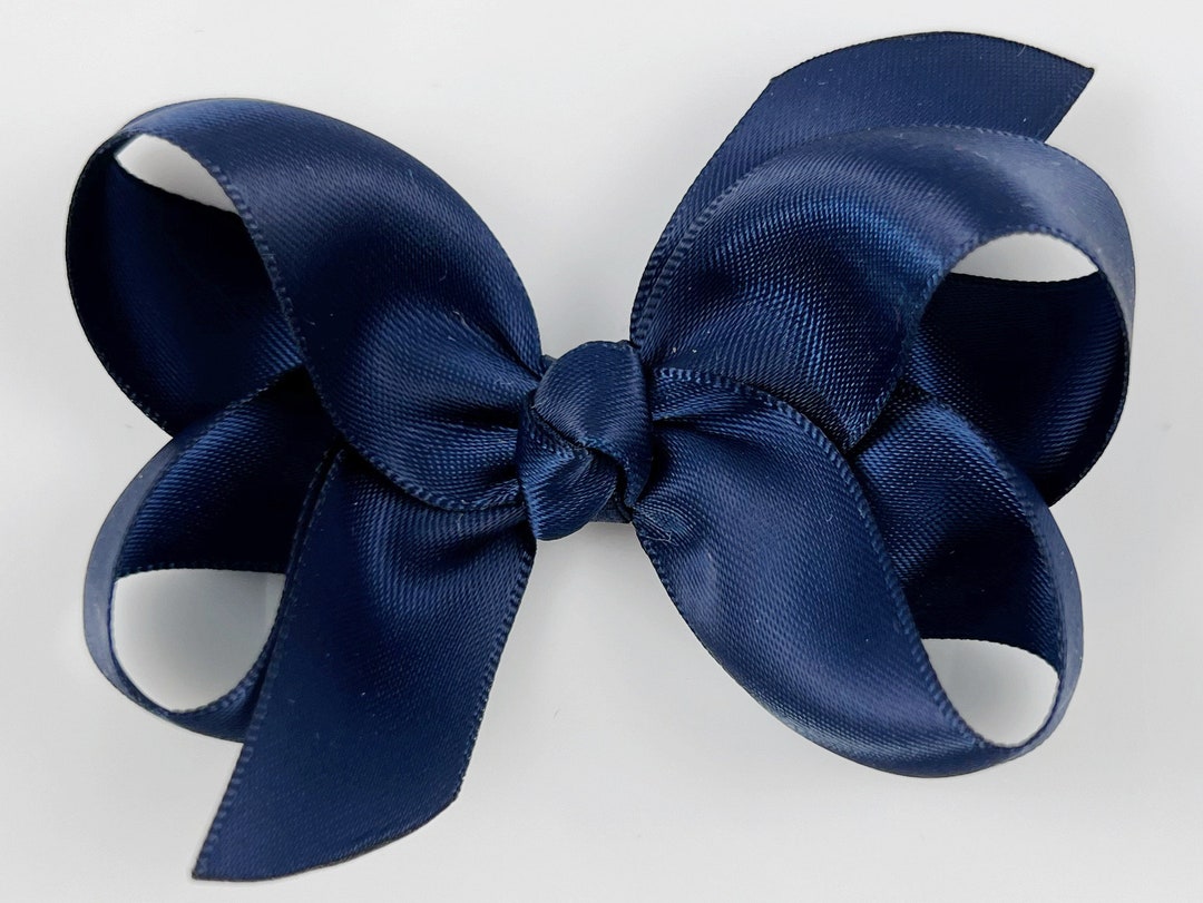 Navy Blue Satin 3 Inch Hair Bow Small Girls Hair Bows / - Etsy