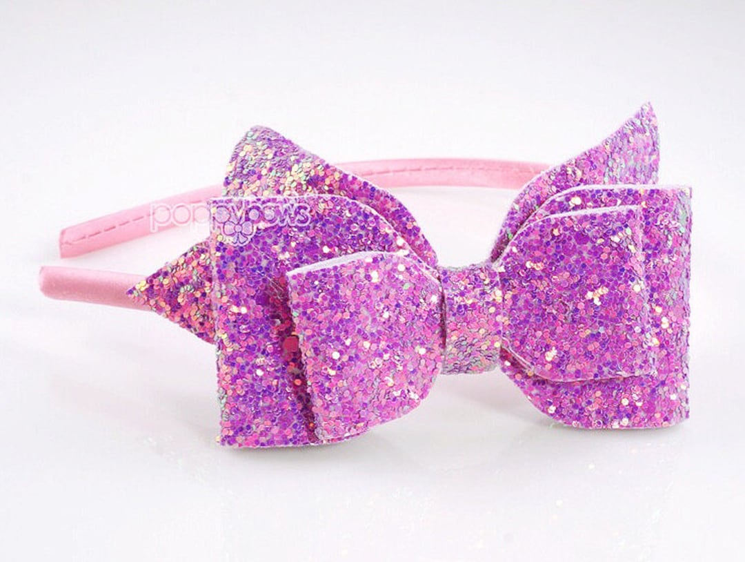 Raspberry Pink Glitter Bow Headband, Big Girls Headband, Satin Lined ...