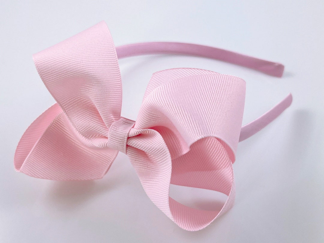 Light Pink Bow Headband, Big Girls Headband, Satin Lined Hard Headband ...