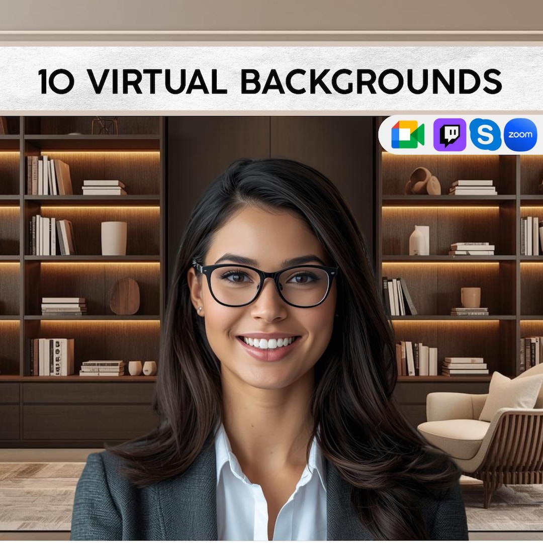 Brown Modern Wood Bookshelf Zoom Background | Elegant Virtual Office ...