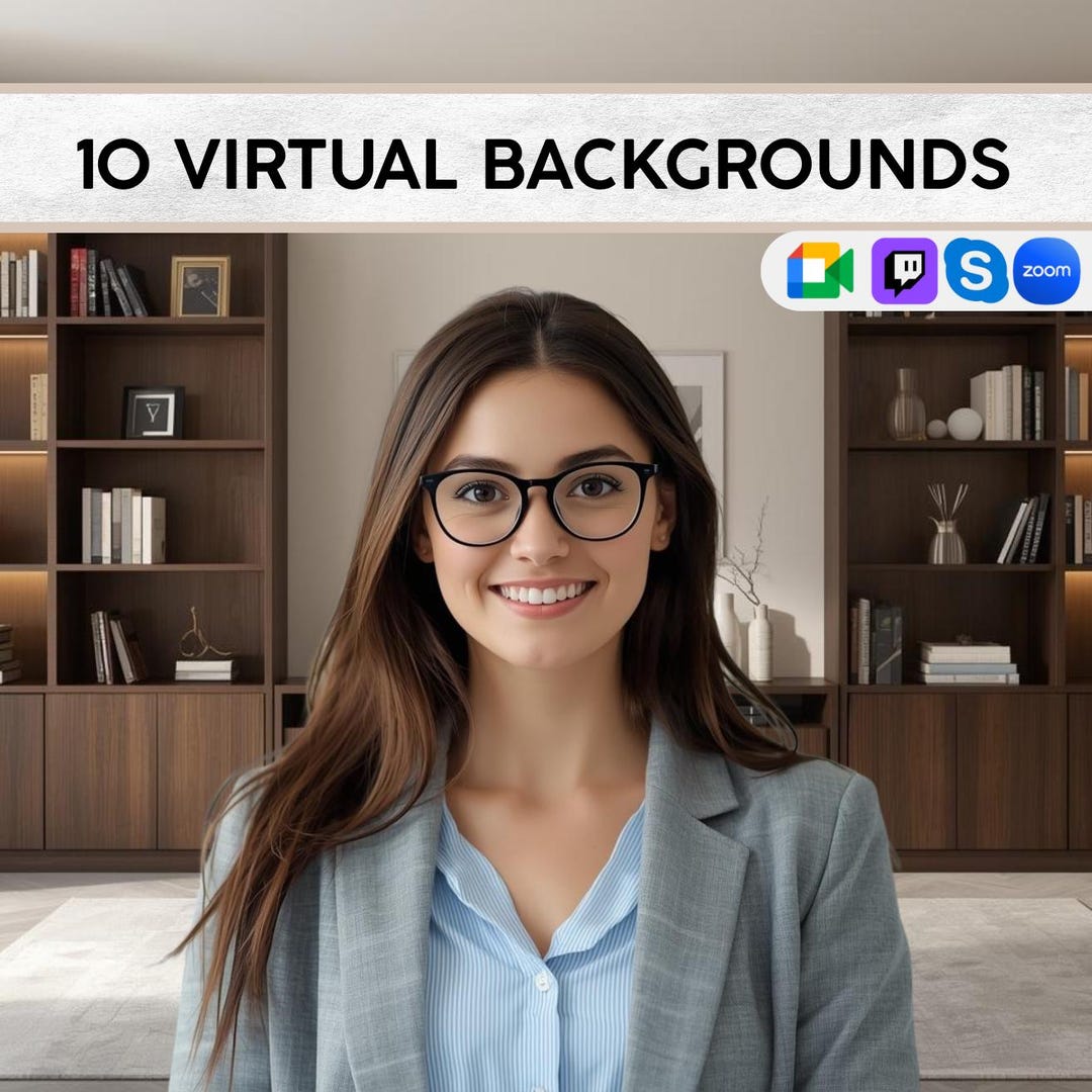 Modern Wood Bookshelf Zoom Background | Elegant Virtual Office Backdrop ...