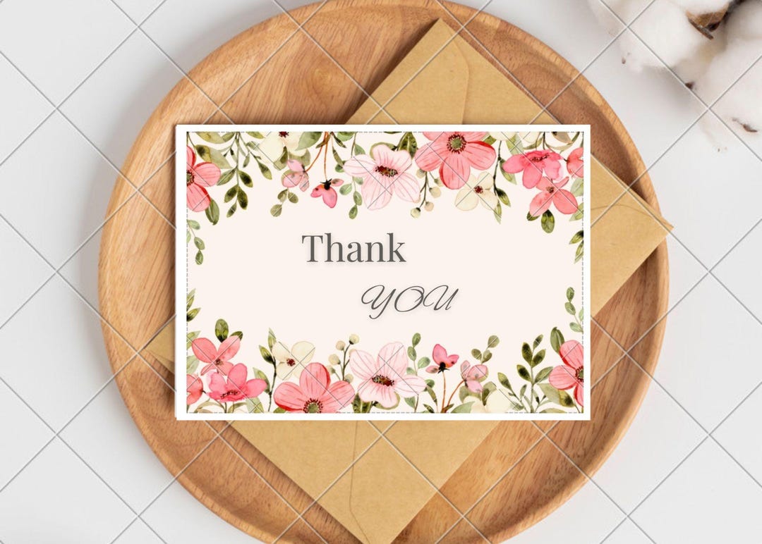 Floral Thank You Card: Printable Flower Design (PDF, JPG, PNG) - Etsy