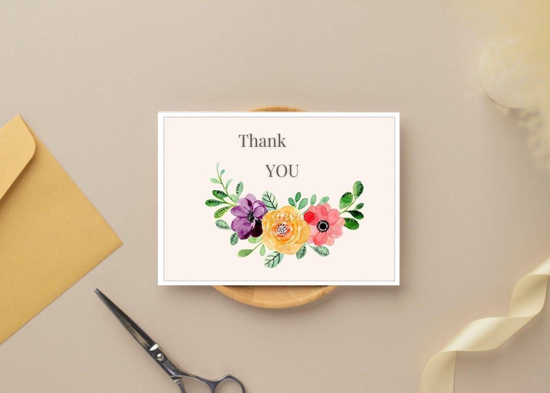 Floral Thank You Card: Printable Flower Design (PDF, JPG, PNG) - Etsy