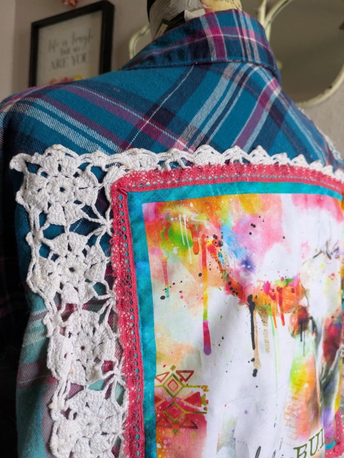 Heirloom Upcycled Artwear Ombre Flannel Women's Ladies Teal Longhorn ...