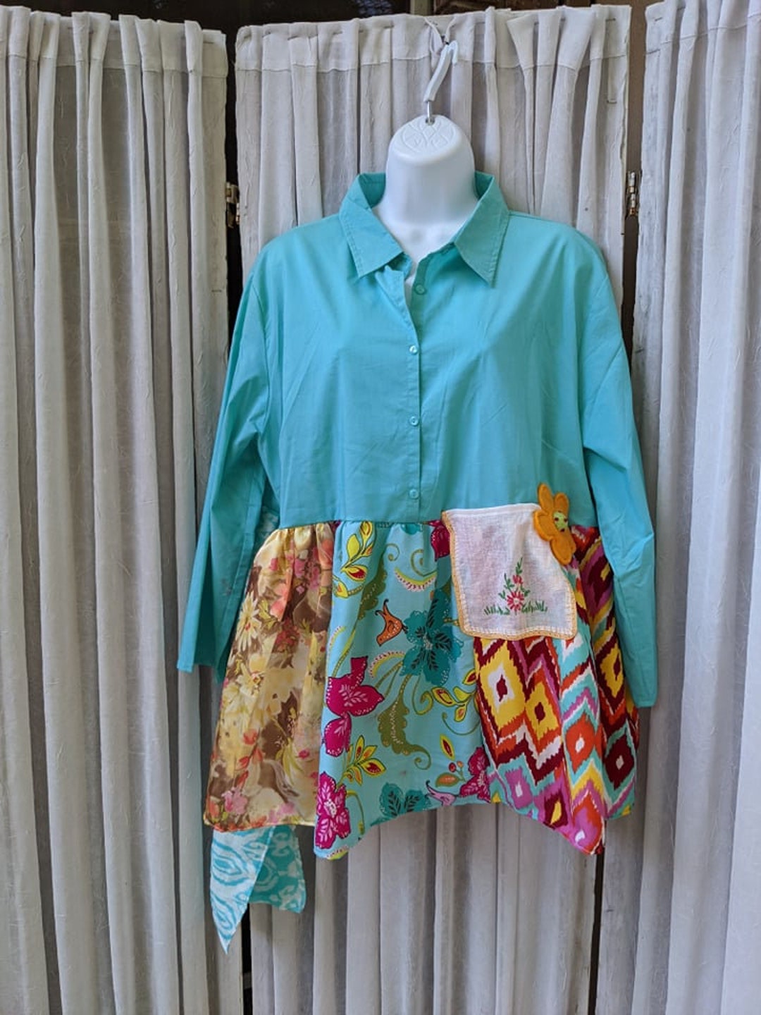 Upcycled Patchwork Tunic Shirt-sz XL Chic Boho - Etsy