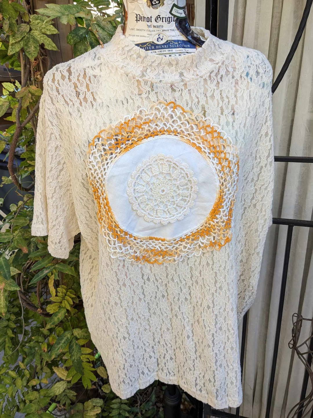 Boho Sweet Upcycled Ecru Lace Top W Vintage Mustard Yellow Doily ...