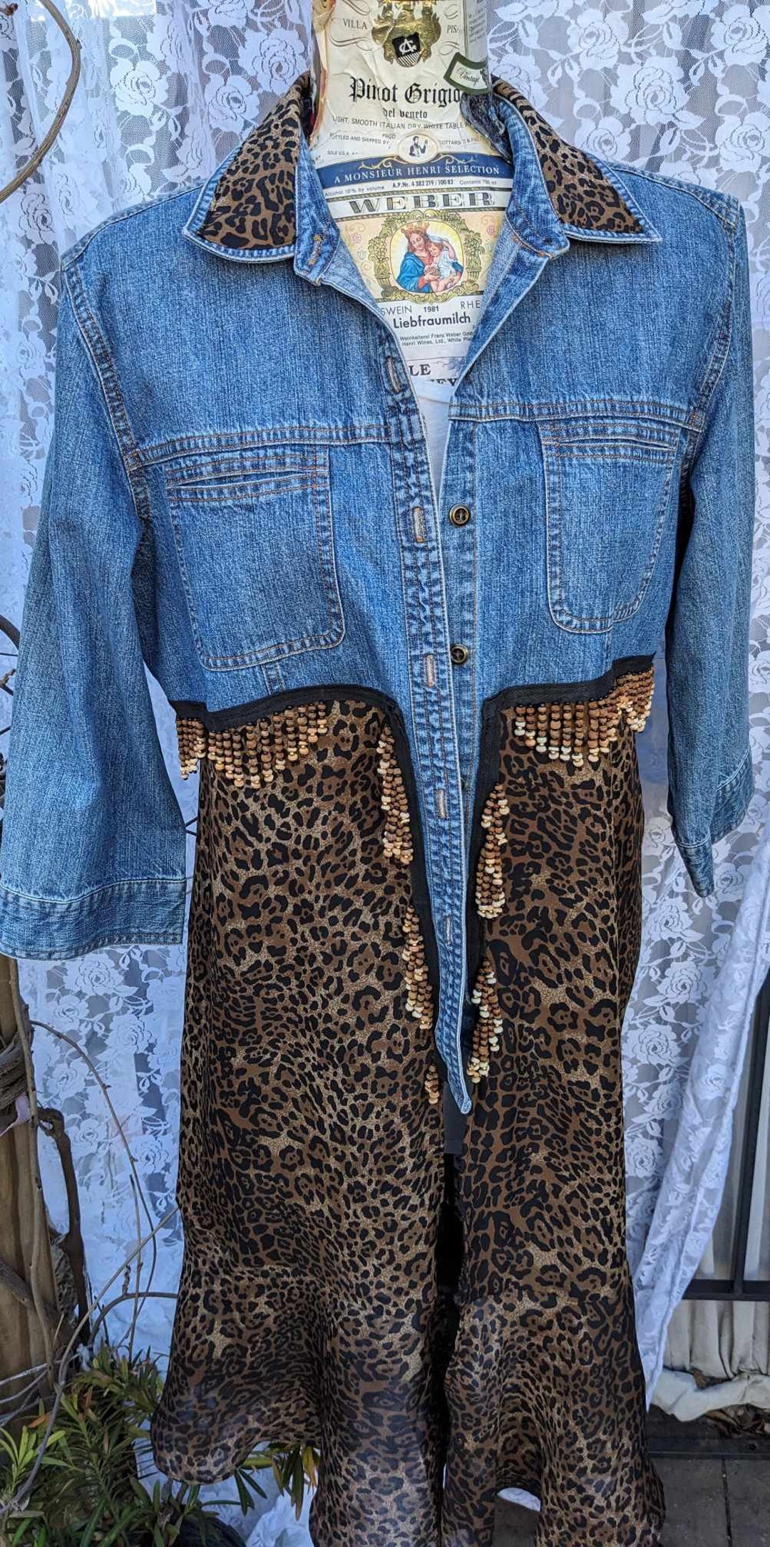 Upcycled Chic Boho Denim & Leopard 3/4 Sleeve Duster -M - Etsy