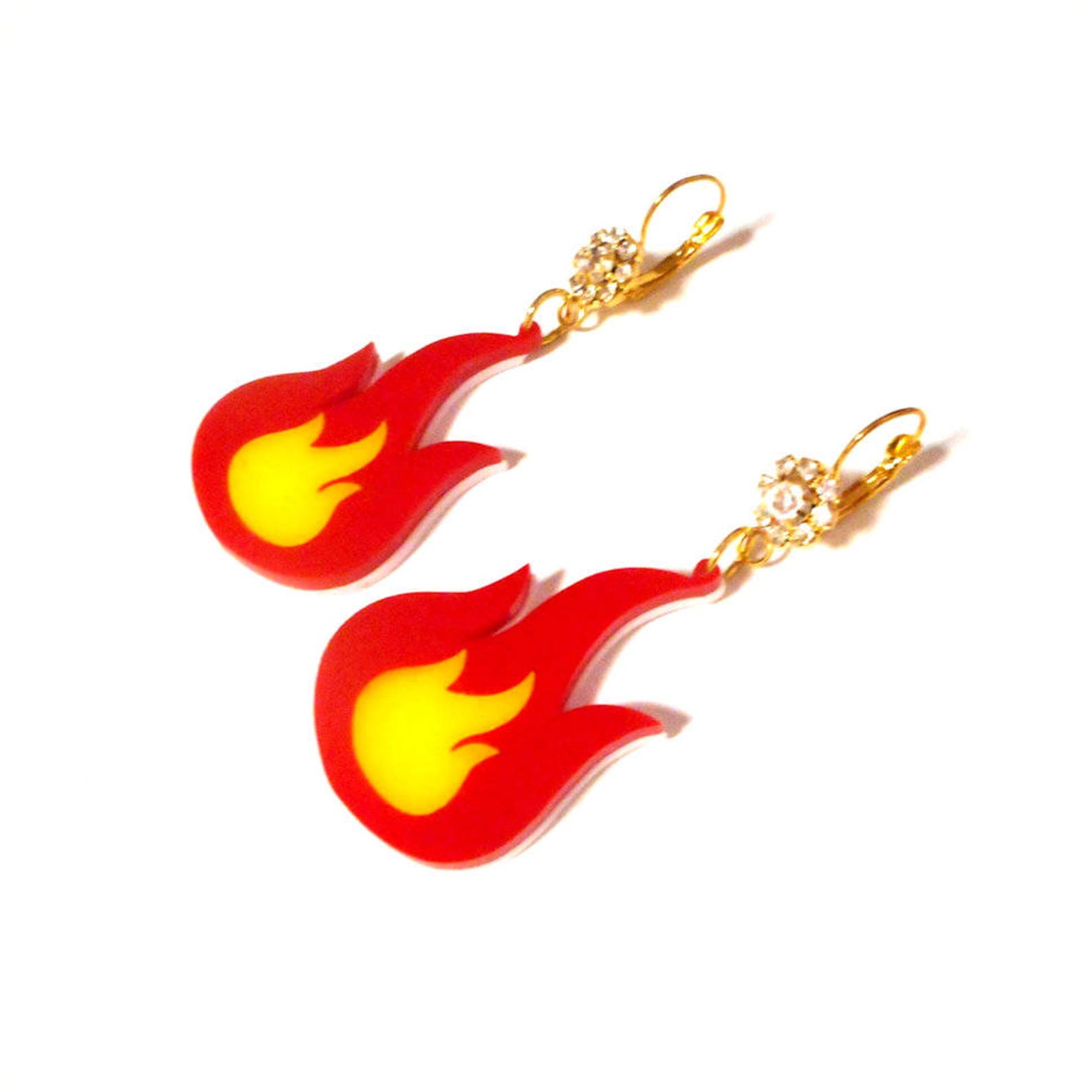 Colorful UP IN FLAMES Acrylic Fire Earrings with Gold Tone | Etsy