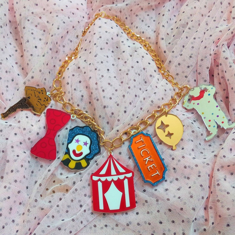 Colorful Clown / Circus Theme Acrylic Charm Necklace Gold - Etsy