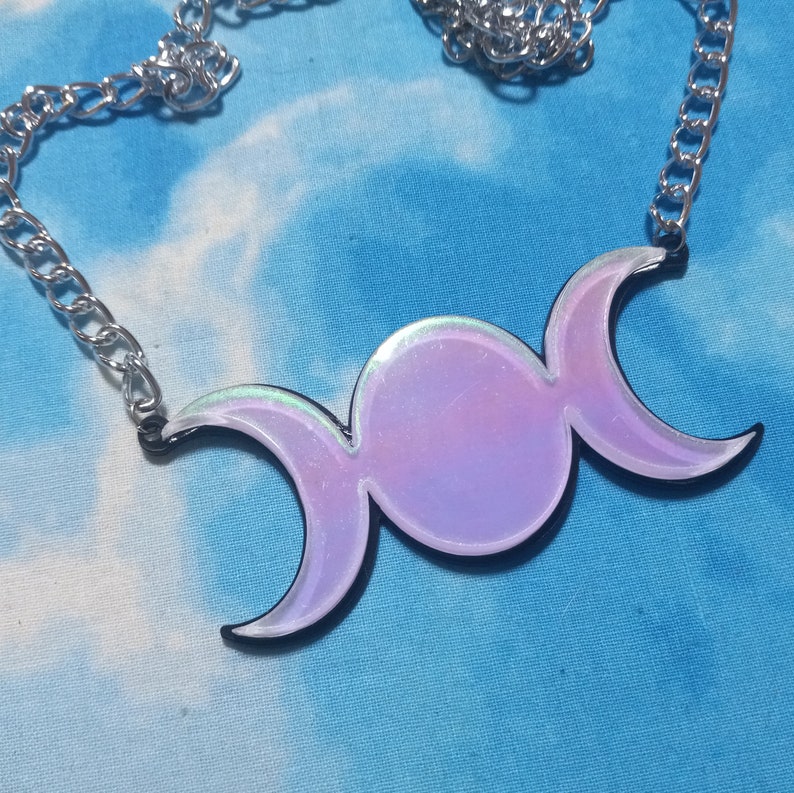 Iridescent TRIPLE MOON Symbol Acrylic Necklace With Silver - Etsy