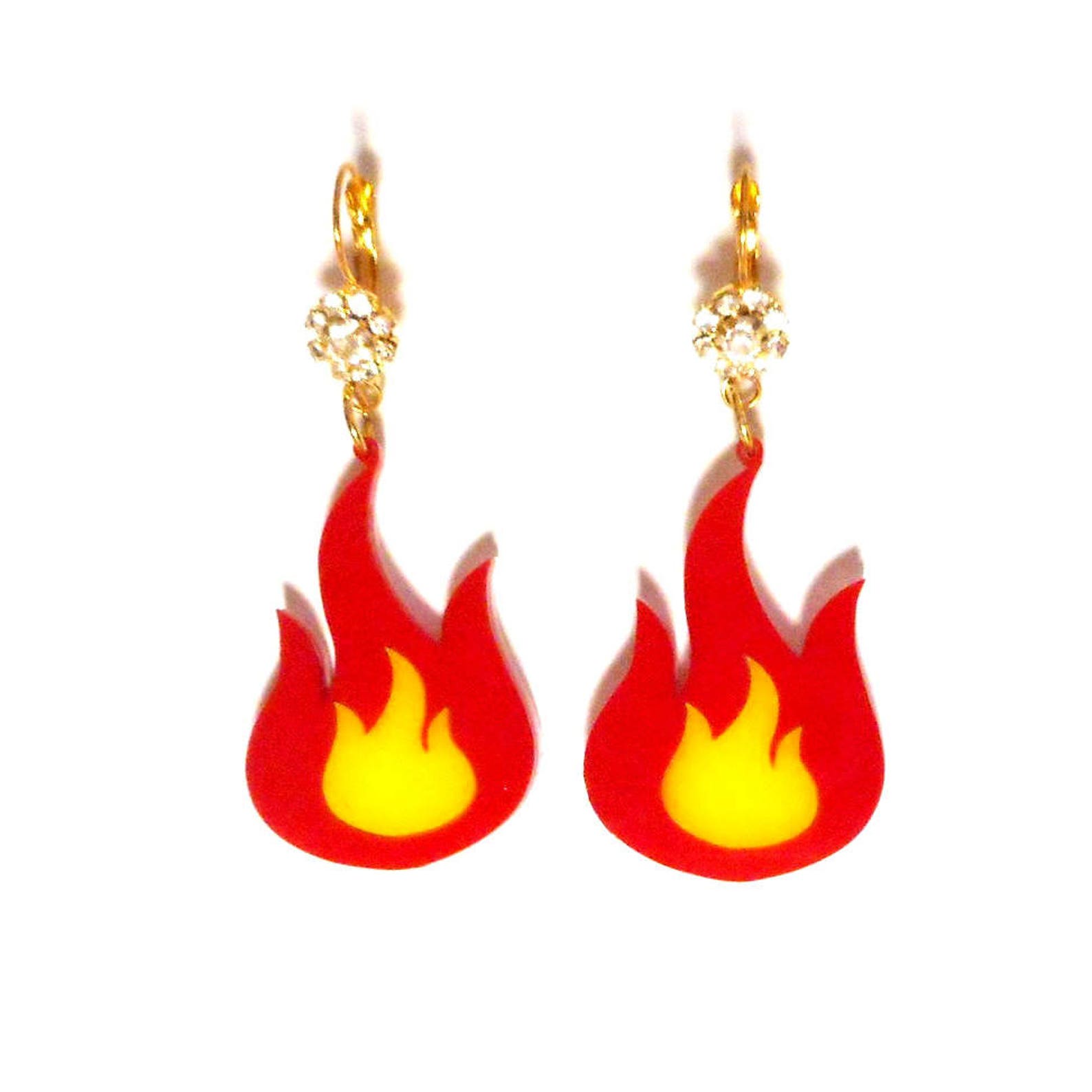 Colorful UP IN FLAMES Acrylic Fire Earrings With Gold Tone - Etsy