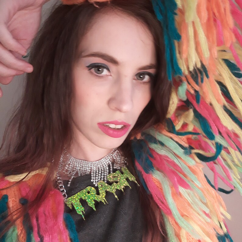 Glittery Lime Green Drippy TRASH Monogram / Nameplate Necklace - Etsy