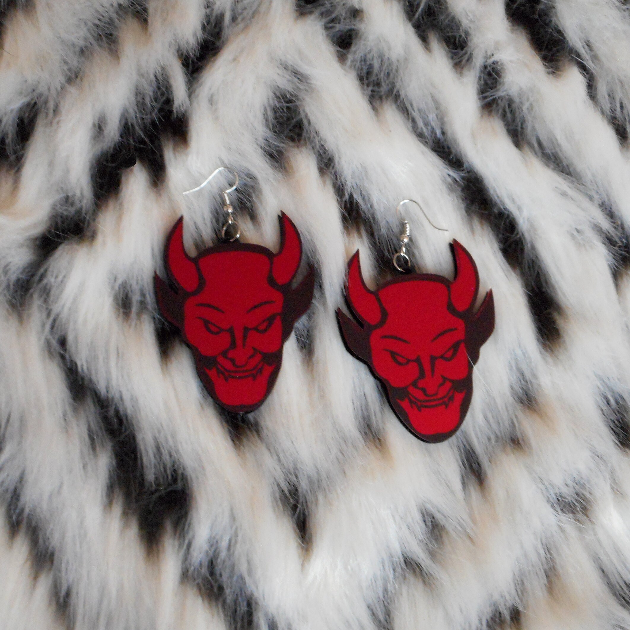 Red & Black Mirrored Acrylic Devil Satan Portrait Earrings | Etsy