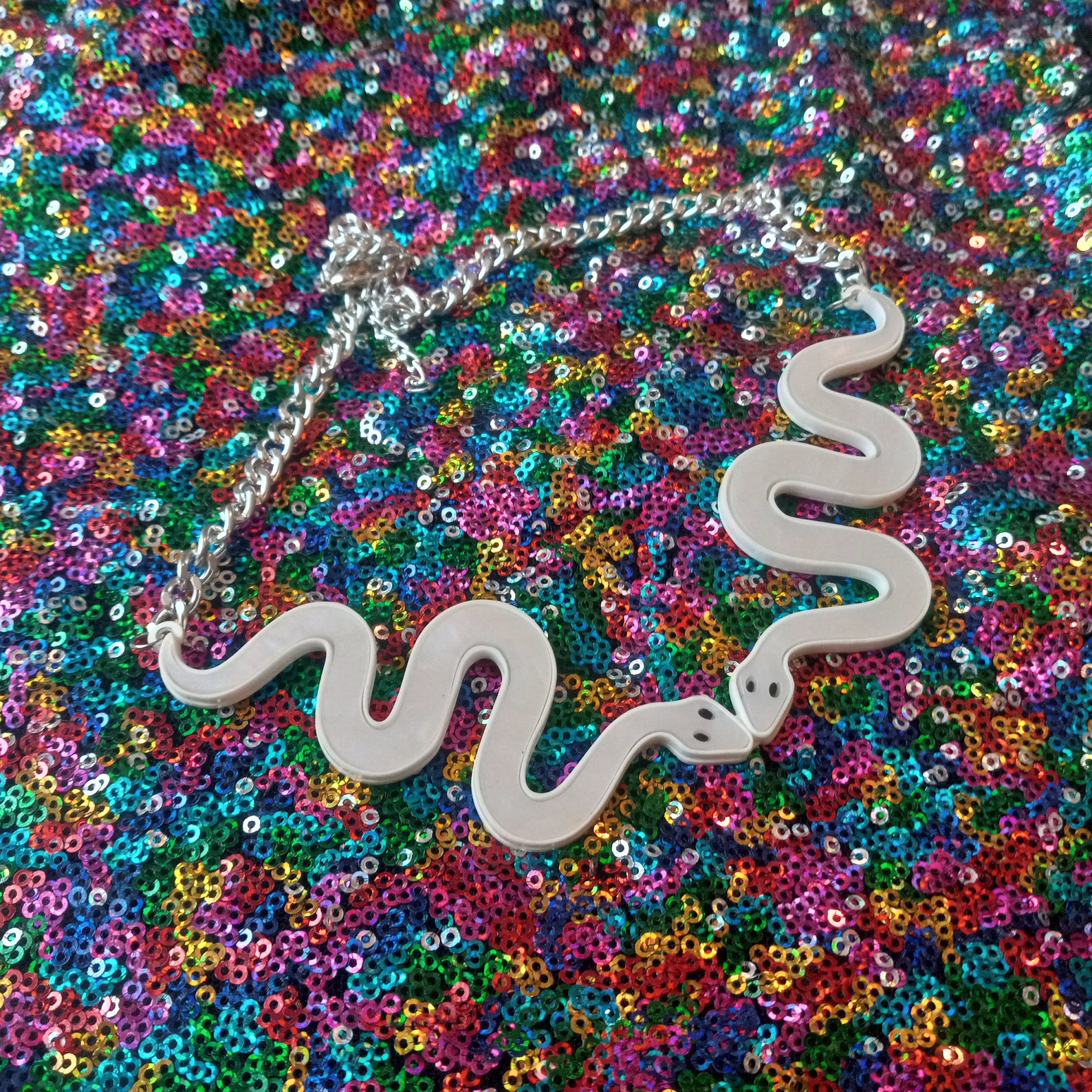 Marble and Solid White SNAKE Statement Necklace Silver Chain - Etsy