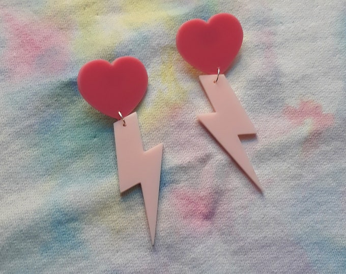 Candy Pink and Pale Pink LIGHTNING LOVE Heart and Lightning - Etsy