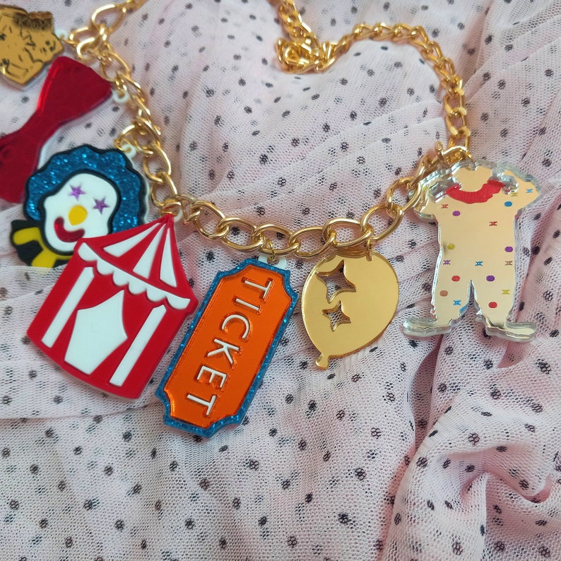 Colorful Clown / Circus Theme Acrylic Charm Necklace Gold - Etsy
