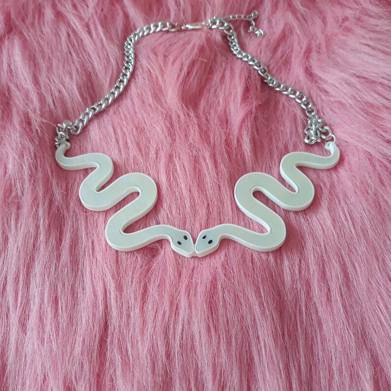 Marble and Solid White SNAKE Statement Necklace Silver Chain - Etsy