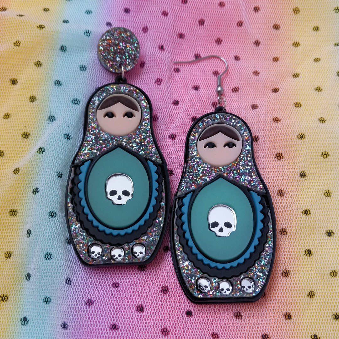 Acrylic Glittery Goth Nesting Doll Earrings Clip Ons or - Etsy